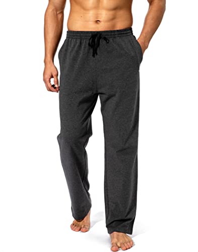 Pudolla Men's Cotton Yoga Sweatpants Athletic Lounge Pants Open Bottom Casual Jersey Pants for Men with Pockets (Charcoal Small)