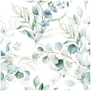 haokhome 93042 peel and stick wallpaper green/white eucalyptus leaf floral wall mural home nursery boho decor 17.7in x 9.8ft