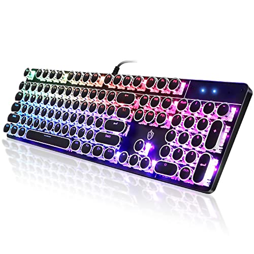 YSCP Typewriter Style Mechanical Gaming Keyboard RGB Backlit Wired with Blue Switch Retro Round Keycap 104 Keys Keyboard (Writertype Keyboard-104keys Black)