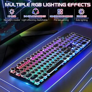 YSCP Typewriter Style Mechanical Gaming Keyboard RGB Backlit Wired with Blue Switch Retro Round Keycap 104 Keys Keyboard (Writertype Keyboard-104keys Black)