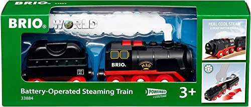 Brio World 33884 Battery-Operated Steaming Train | Toy Train with Light and Steam Effects for Kids Age 3 and Up, Black