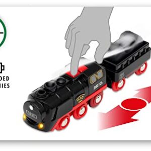 Brio World 33884 Battery-Operated Steaming Train | Toy Train with Light and Steam Effects for Kids Age 3 and Up, Black