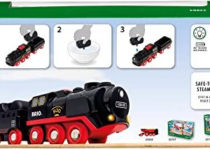 Brio World 33884 Battery-Operated Steaming Train | Toy Train with Light and Steam Effects for Kids Age 3 and Up, Black