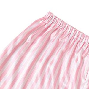 LYANER Women's Striped Silky Satin Pajamas Short Sleeve Top with Shorts Sleepwear PJ Set Pink X-Small