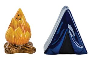 boston warehouse tent and campfire salt & pepper shakers, 2 piece set, ceramic