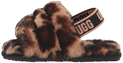 UGG Girls T Fluff Yeah Slide Panther Print Slipper, Butterscotch, 11 Little Kid