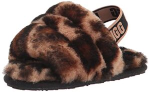 ugg girls t fluff yeah slide panther print slipper, butterscotch, 11 little kid