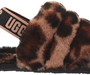 UGG Girls T Fluff Yeah Slide Panther Print Slipper, Butterscotch, 11 Little Kid