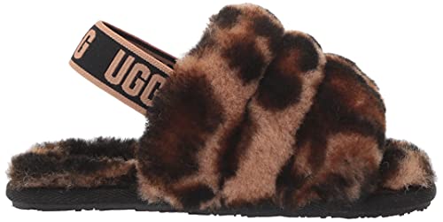 UGG Girls T Fluff Yeah Slide Panther Print Slipper, Butterscotch, 11 Little Kid