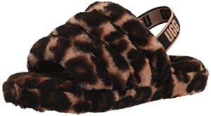 ugg girls k fluff yeah slide panther print slipper, butterscotch, 5 big kid