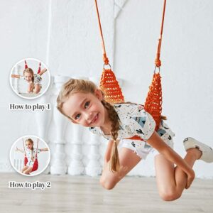 ROPECUBE Hand-Knitting Kids Swing, Indoor Outdoor Portable Tree Swing Seat,Adjustable Ropes, with Hanging Strap and Snap Hook for Camping Hiking Backyard Playset and Playroom, Easy Install(Orange)