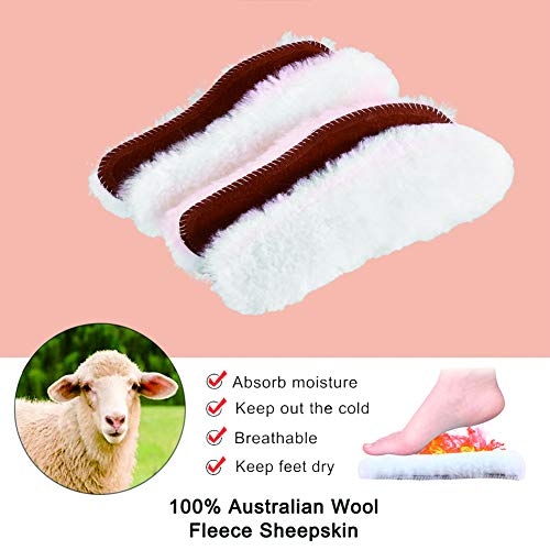 Bacophy 2 Pairs Sheepskin Fleece Inserts Genuine Thick Insoles for Women, Premium Warm Fluffy Wool Replacement Cozy Breathable Inner Soles for Shoes Boots Slippers