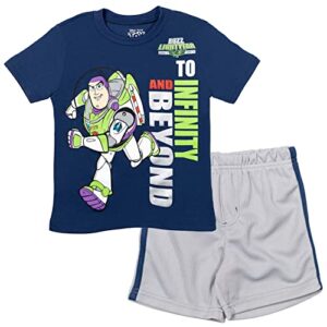 disney pixar toy story buzz lightyear toddler boys t-shirt and mesh shorts outfit set blue/gray 2t