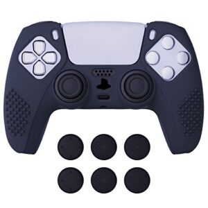 extremerate playvital midnight blue 3d studded edition anti-slip silicone cover skin for ps5 controller, soft rubber case protector for ps5 controller with 6 black thumb grip caps