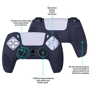 eXtremeRate PlayVital Midnight Blue 3D Studded Edition Anti-Slip Silicone Cover Skin for ps5 Controller, Soft Rubber Case Protector for ps5 Controller with 6 Black Thumb Grip Caps