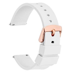 wocci 18mm silicone watch band with rose gold buckle, soft rubber replacement straps with quick release (white)