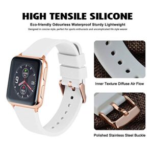 WOCCI 18mm Silicone Watch Band with Rose Gold Buckle, Soft Rubber Replacement Straps with Quick Release (White)