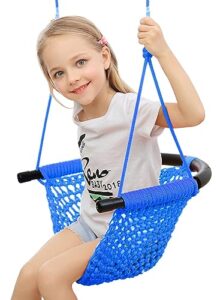 ropecube kids swing seat, hand-knitting toddler swing, swing seat for kids with adjustable ropes, kids tree swing porch swing rope swing seat, for outdoor indoor, playground, backyard(blue)