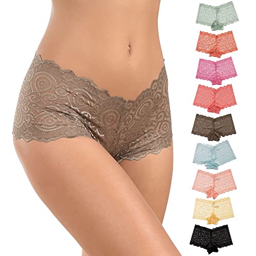 Alyce Intimates Pack of 10 Womens Lace Boyshort Panty, Regular to Plus Size