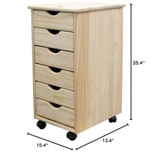 Adeptus Original Roll Cart, Solid Wood, 6 Drawer Narrow Drawers Roll Carts, Unfinished