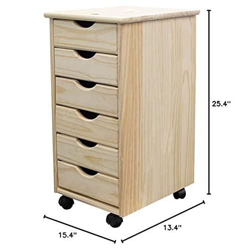 Adeptus Original Roll Cart, Solid Wood, 6 Drawer Narrow Drawers Roll Carts, Unfinished