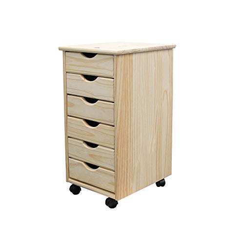 Adeptus Original Roll Cart, Solid Wood, 6 Drawer Narrow Drawers Roll Carts, Unfinished