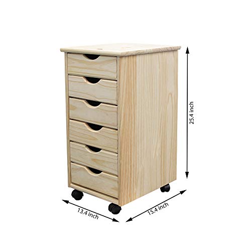 Adeptus Original Roll Cart, Solid Wood, 6 Drawer Narrow Drawers Roll Carts, Unfinished