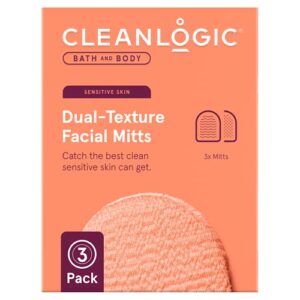 cleanlogic bath & body exfoliating dual texture make up remover mitt, assorted colors, 3 count