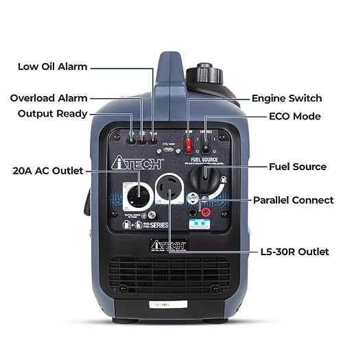 A-ITECH 2000 Watt Portable Inverter Generator Dual Fuel Gas & Propane Powered Super Quiet Operation for Home or Outdoor, Lightweight, RV Ready, California CARB Compliant