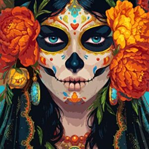 Day of the Dead Paintings Traditional Festival Mexico Art Digital Painting Paint by Numbers Kit for Adults Acrylic Oil Painting Set Painting for Beginners Skull and Flowers Drawing(16''Wx20''H)