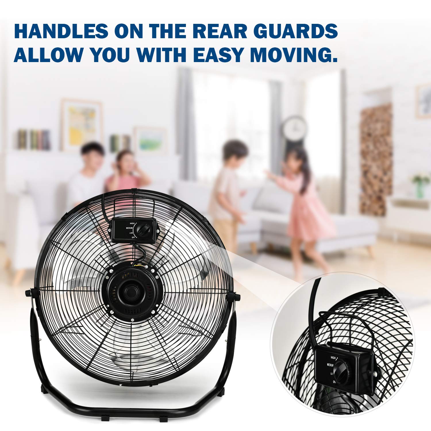 Simple Deluxe 20 Inch 3-Speed High Velocity Heavy Duty Metal Industrial Floor Fans Quiet for Home, Commercial, Residential, and Greenhouse Use