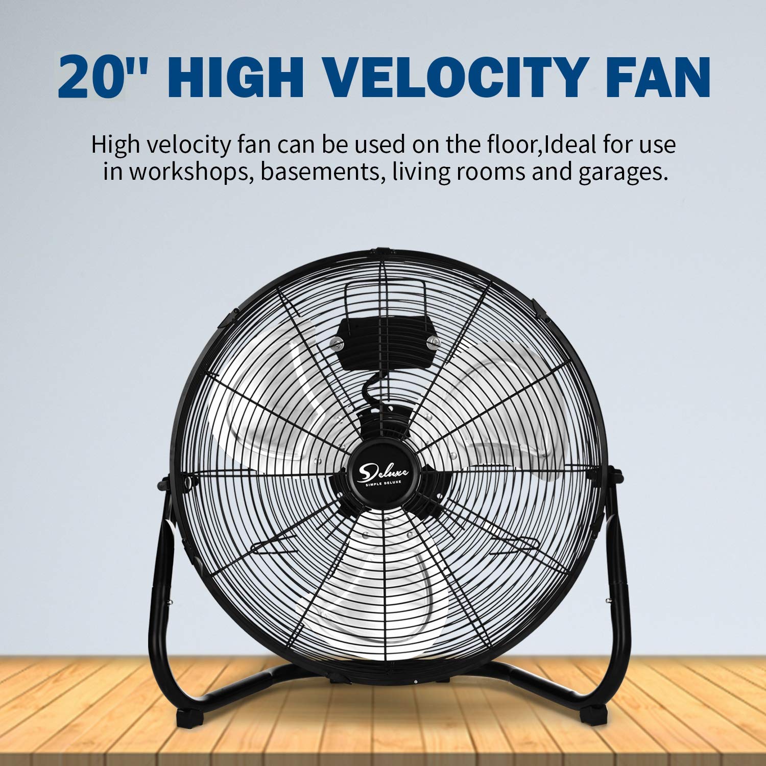 Simple Deluxe 20 Inch 3-Speed High Velocity Heavy Duty Metal Industrial Floor Fans Quiet for Home, Commercial, Residential, and Greenhouse Use