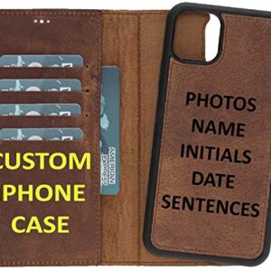 Custom compatible with iPhone 12 Pro Wallet Case Magnetic Detachable, Genuine Leather, 12, 12 Pro, 12 Pro MAX, 12 Mini, compatible with iPhone 11, 11 Pro, 11 Pro MAX, Handmade Genuine Leather