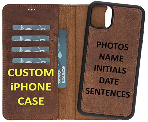 Custom compatible with iPhone 12 Pro Wallet Case Magnetic Detachable, Genuine Leather, 12, 12 Pro, 12 Pro MAX, 12 Mini, compatible with iPhone 11, 11 Pro, 11 Pro MAX, Handmade Genuine Leather