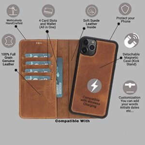 Custom compatible with iPhone 12 Pro Wallet Case Magnetic Detachable, Genuine Leather, 12, 12 Pro, 12 Pro MAX, 12 Mini, compatible with iPhone 11, 11 Pro, 11 Pro MAX, Handmade Genuine Leather