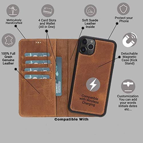 Custom compatible with iPhone 12 Pro Wallet Case Magnetic Detachable, Genuine Leather, 12, 12 Pro, 12 Pro MAX, 12 Mini, compatible with iPhone 11, 11 Pro, 11 Pro MAX, Handmade Genuine Leather