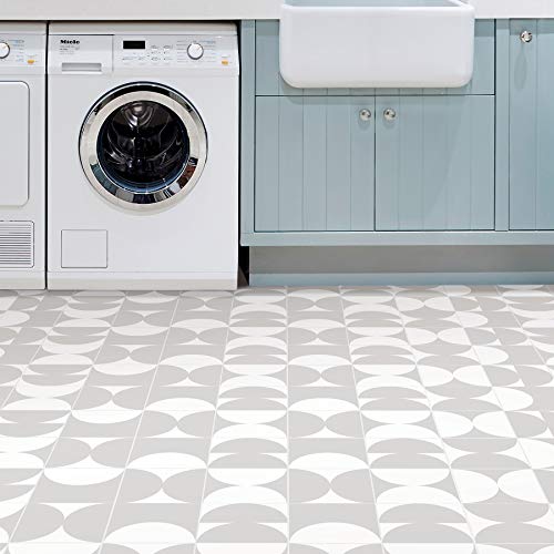 FloorPops FP3573 Eclipse Peel Stick Floor Tiles, White & Off-White