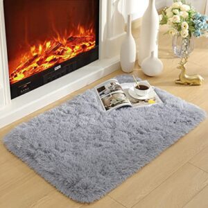 merelax soft modern indoor shaggy area rug for bedroom livingroom dorm kids room home decorative, non-slip plush fluffy furry fur rugs comfy nursery accent floor carpet 2x3 feet, grey