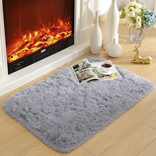 Merelax Soft Modern Indoor Shaggy Area Rug for Bedroom Livingroom Dorm Kids Room Home Decorative, Non-Slip Plush Fluffy Furry Fur Rugs Comfy Nursery Accent Floor Carpet 2x3 Feet, Grey