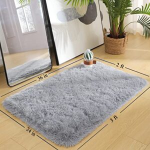 Merelax Soft Modern Indoor Shaggy Area Rug for Bedroom Livingroom Dorm Kids Room Home Decorative, Non-Slip Plush Fluffy Furry Fur Rugs Comfy Nursery Accent Floor Carpet 2x3 Feet, Grey