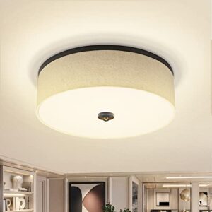 asd 15" led flush mount ceiling light, 3 cct 3000k/ 4000k/ 5000k adjustable, dimmable drum light fixture, linen fabric shade, oil rubbed bronze, 23w (185w equivalent), 1400lm, energy star&etl