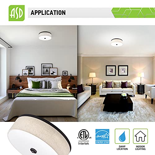 ASD 15" LED Flush Mount Ceiling Light, 3 CCT 3000K/ 4000K/ 5000K Adjustable, Dimmable Drum Light Fixture, Linen Fabric Shade, Oil Rubbed Bronze, 23W (185W Equivalent), 1400LM, Energy Star&ETL