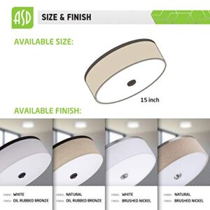 ASD 15" LED Flush Mount Ceiling Light, 3 CCT 3000K/ 4000K/ 5000K Adjustable, Dimmable Drum Light Fixture, Linen Fabric Shade, Oil Rubbed Bronze, 23W (185W Equivalent), 1400LM, Energy Star&ETL