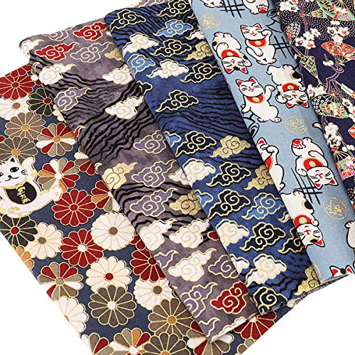 5PCS Floral Cotton Fabric Bundles 7.9 x 9.8 in Sewing Rectangular Bundle, Multi-Color Fabric Patchwork Fat Quarters Precut Fabric Scraps for Christmas DIY Quilting, 03