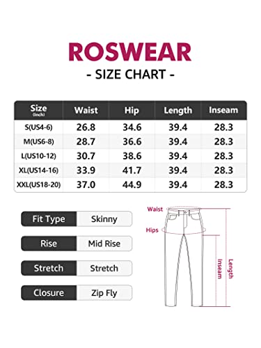 roswear Women's Ripped Mid Rise Destroyed Skinny Jeans White L