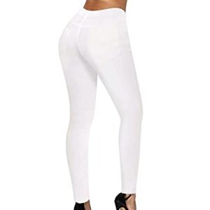 roswear Women's Ripped Mid Rise Destroyed Skinny Jeans White L