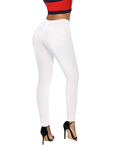 roswear Women's Ripped Mid Rise Destroyed Skinny Jeans White L