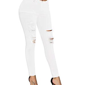 roswear Women's Ripped Mid Rise Destroyed Skinny Jeans White L