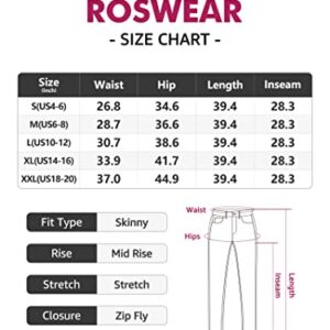 roswear Women's Ripped Mid Rise Destroyed Skinny Jeans White M