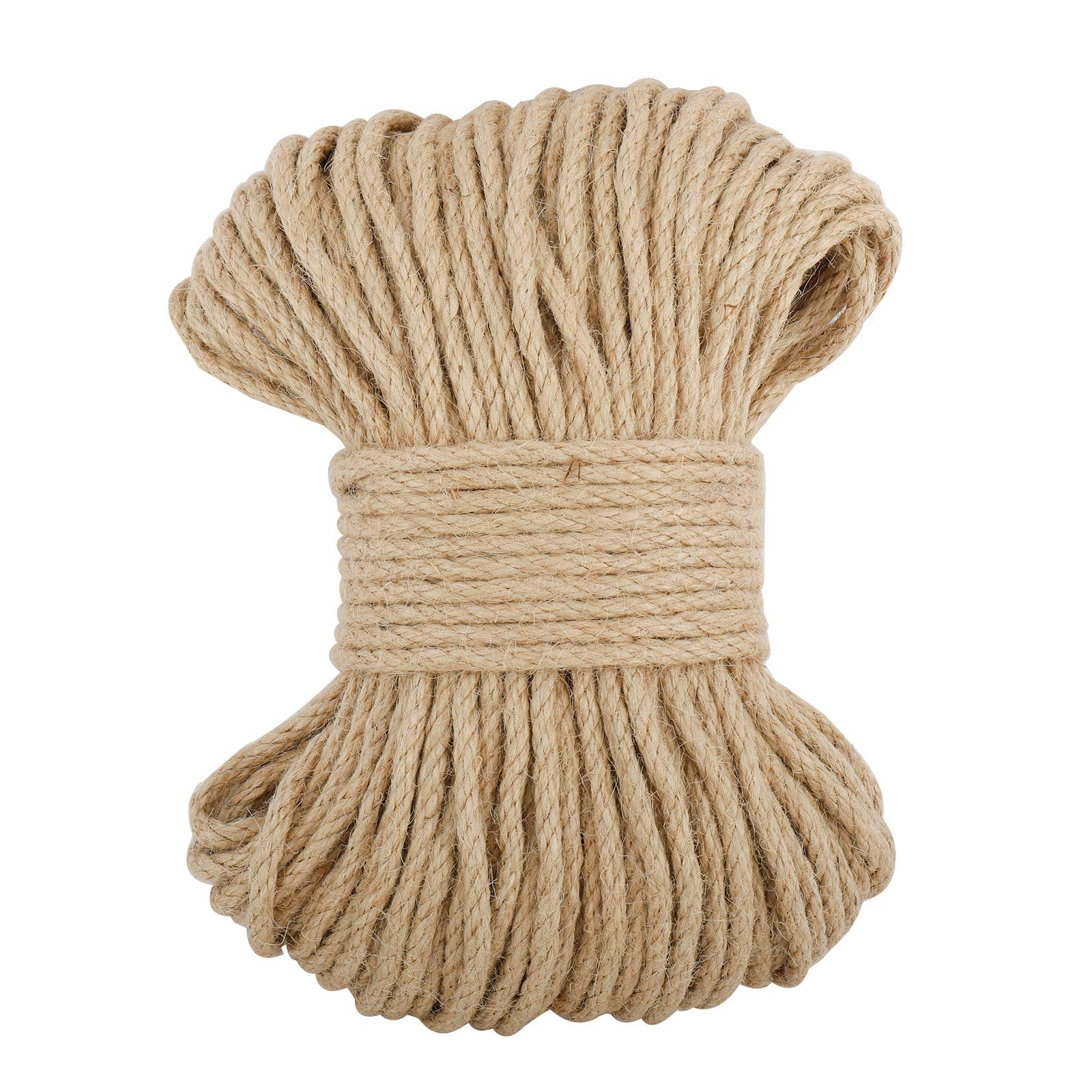 PetierWeit Natural Jute Twine Hemp Rope 164 Feet 6mm(1/4 Inch) Hemp Rope Soft Durable Rope Without Nasty Chemical Smell Excellent for Ribbon Wrap and Other Crafts Accessory